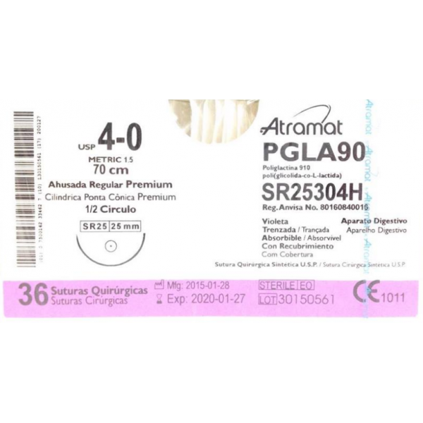 Fio de Sutura Absorvível PGLA 4-0 ag. 2,5cm- c/ 36 env. - Atramat ...